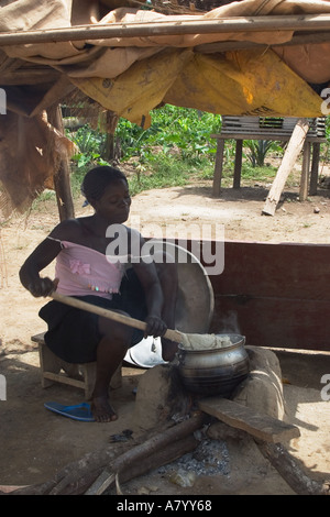 Cooking banku, a Ghanaian traditional dish, in Ashanti country Stock ...