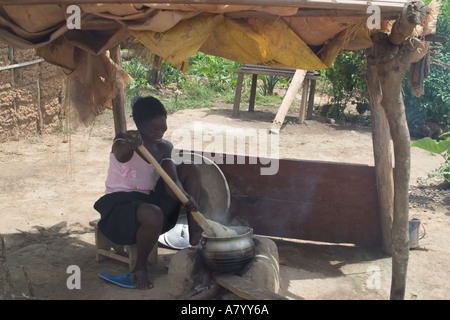 Cooking banku, a Ghanaian traditional dish, in Ashanti country Stock ...