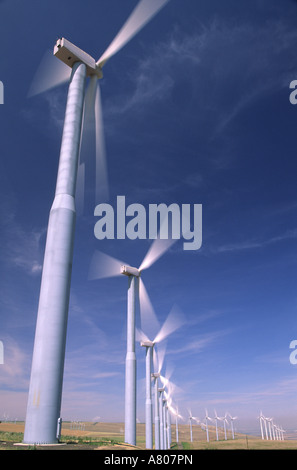 USA, Washington State. Stateline Project's 242ft upwind wind turbines ...
