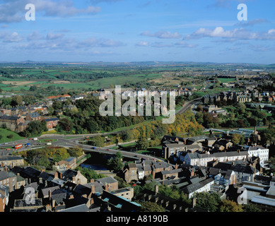 Aerial view over Durham City and Durham Castle from the main tower of ...