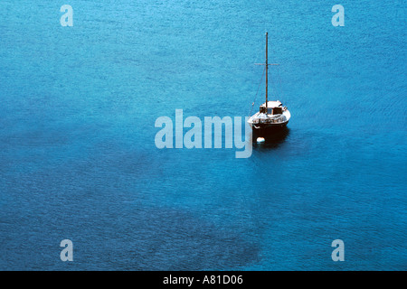 Small Lonely Boat Floating in the Sea at El Pajar, Gran Canaria, Spain ...
