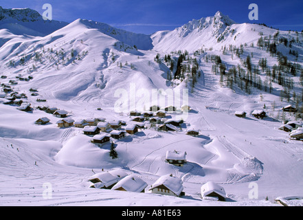 Europe, Liechtenstein, Malbun. Ski resort, view of ski village Stock ...