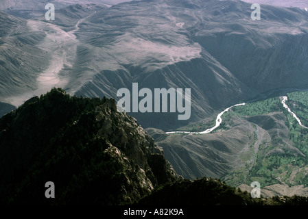aerial view to Indus river and valley, Karakoram, Pakistan Stock Photo ...