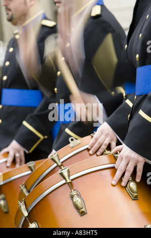 Drums of band members in Plaza Arenal Bilbao Pais Vasco Basque Country ...