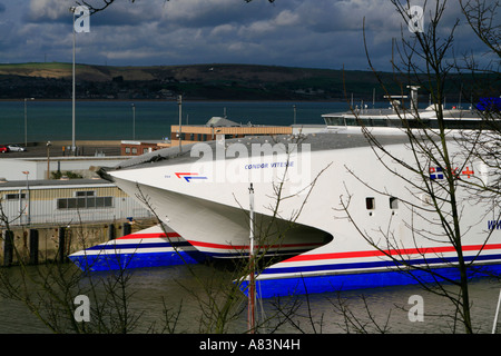 Condor shipping Seacats hydrofoil ferry in Weymouth Harbour, Dorset ...