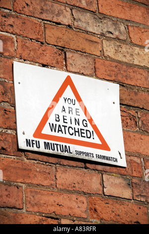 'You are being watched' NFU Mutual sign on a farm property, Aldeburgh ...