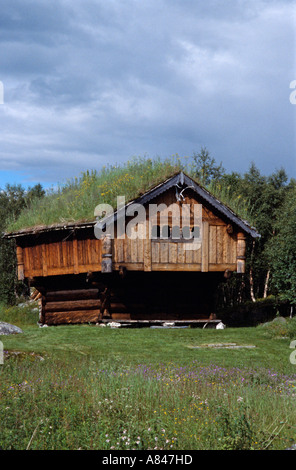 Norway. STABBUR old fashioned food storage house at Ringnes .Raised ...