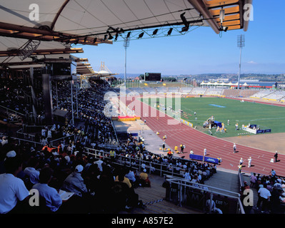 Thousands of people watching an athletics event, Don Valley Stadium ...