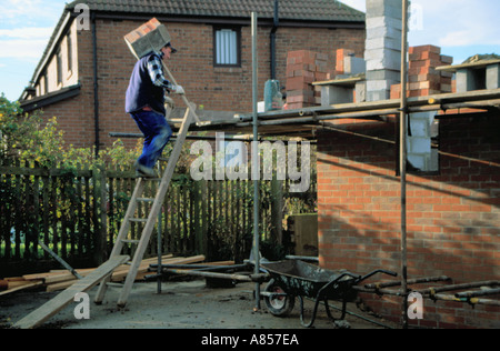 Builder Carrying Bricks Up Ladder Stock Photo - Alamy