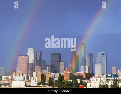 Rainbow over downtown Los Angeles skyline Stock Photo - Alamy