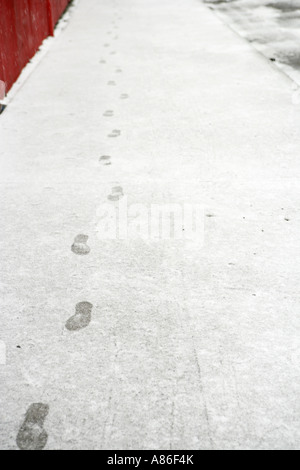 Footprints in the snow on a dirt road Stock Photo - Alamy