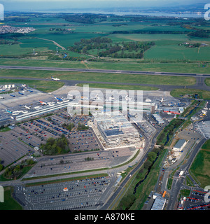 Aerial view of Edinburgh Airport, runway and control tower Stock Photo ...