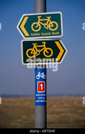 Signs for Suffolk Coastal Cycle route on rural signpost Stock Photo - Alamy