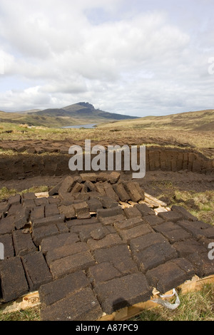 Peat cutting with blocks drying Isle of Skye Scotland Stock Photo - Alamy