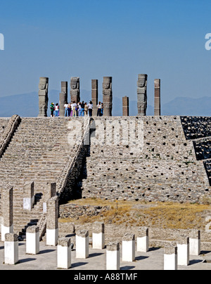 Mexico, Stone Carving Of Tula-Warrior Statue, Shadow Cast On Ground ...