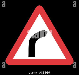 Bend to right road sign on white background Stock Photo - Alamy