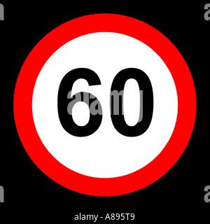 Sixty (60) miles per hour speed limit road sign on white background ...