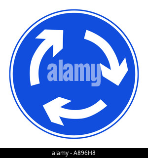 uk road sign roundabout blue white arrows arrow traffic circle turn ...
