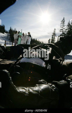 Men snowboarding down ski slope, Crested Butte, Colorado, USA Stock ...