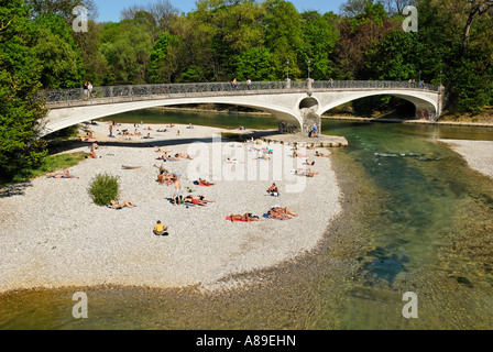 bathing at Isar river in Munich, Upper Bavaria, Germany, Europe Stock ...