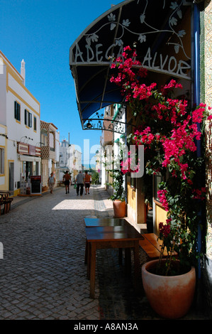 Portugal, The Algarve, Alvor Street Scene With Fish Restaurants Stock ...