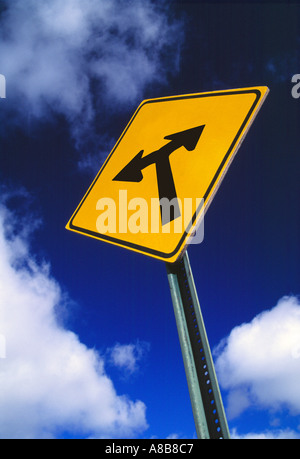 Road sign Split or Divergence Stock Photo - Alamy
