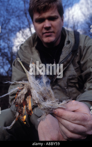 Survival expert Ray Mears practicing his field craft on hackney marshes ...