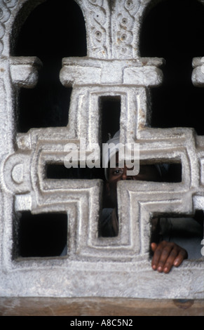 Ethiopia, Lalibela, Yemrehanna Kristos, Cross shaped window Stock Photo ...