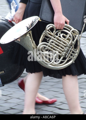 band members carrying instruments Stock Photo - Alamy