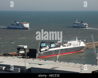Aerial view of Dover ferry port terminal with breakwater and English ...