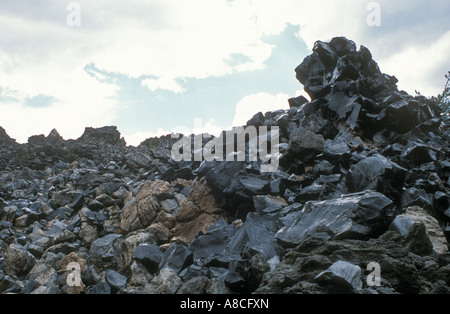 View of big obsidian flow, extinct volcano, National Volcanic Monument ...