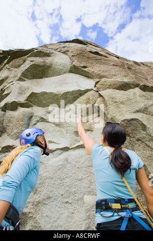 Two teammates in sports gear stand on the green grass of a soccer pitch ...