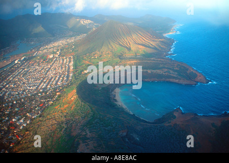 Aerial view of Hawaii Kai volcano and Kuapa Pond on Oahu Island Stock ...