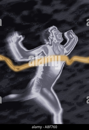 Winner breaking a race tape Stock Photo - Alamy