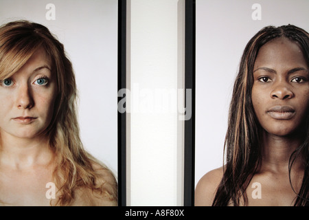 photos with faces of women exposed in a photo gallery Stock Photo - Alamy
