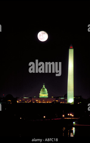 Moon Over the US Capitol Building Reflecting on Glass Surface Stock ...