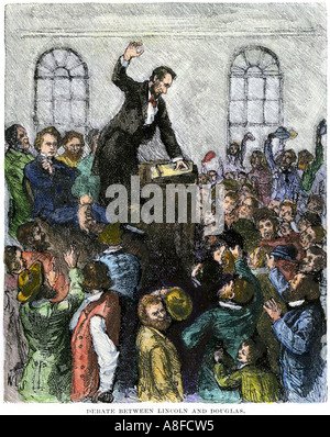 Abraham Lincoln and Stephen Douglas debate slavery and other issues at ...