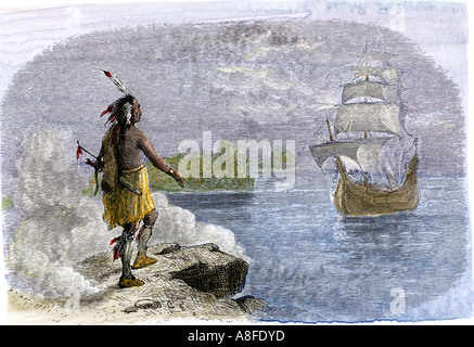 Landing of the Mayflower pilgrims at Plymouth Rock, Cape Cod ...