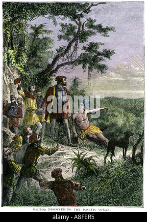 The discovery of the Pacific ocean in 1513 by Vasco Núñez de Balboa, c ...
