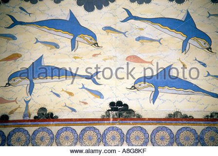 Dolphin fresco in the Queen's Megaron, Knossos Palace, Knossos Stock ...