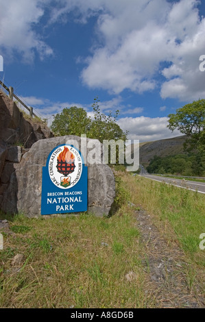 Brecon Beacons national park sign with farmhouse and hills Wales UK ...