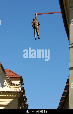 Statue of Sigmund Freud hanging by one hand in Prague, Czech Republic ...