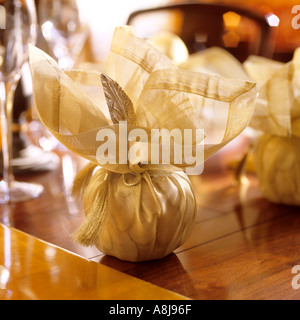 Christmas tree of eco gift wrapped in red and grey textile. Sustainable ...
