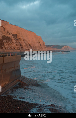 The chalk cliffs & undercliff seaside promenade at Peacehaven, East ...
