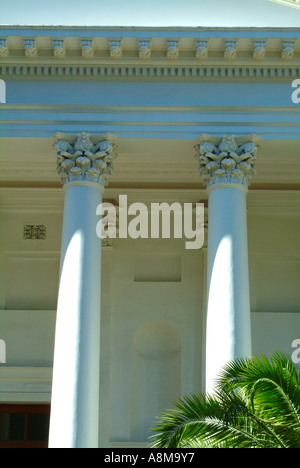 A portico with columns and a triangular pediment on the Greek-style ...