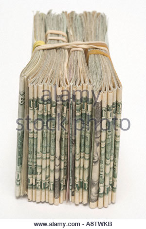 Many bundles of US dollars banknotes in treasure chest. Isolated on ...