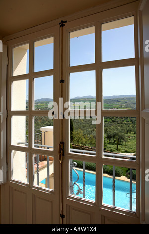 Terrace with pool of a holiday finca and view of the landscape ...