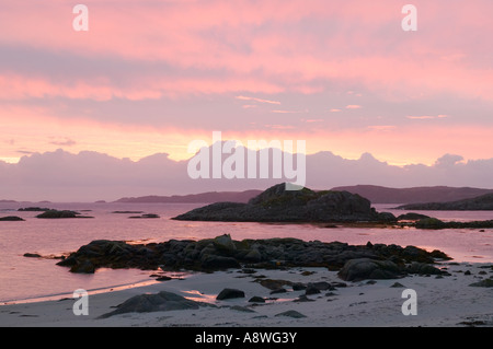 Crimson Sunset at Fidden campsite near Fionnphort Isle of Mull Scotland ...