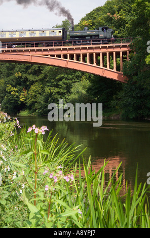 Steam train crossing the River Severn at Victoria Bridge on the Severn ...