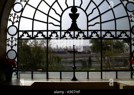 The Dominus Flevit Church window on the Mount of Olives, Jerusalem ...